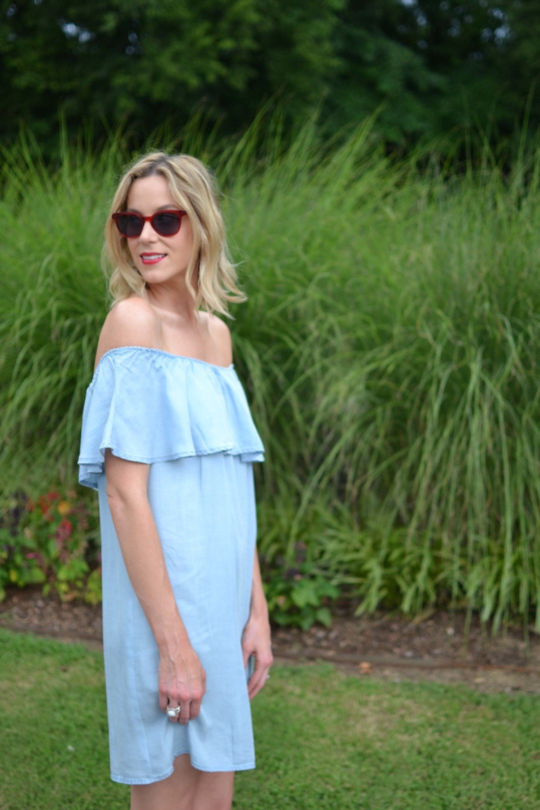 Off the Shoulder Denim Dress - Straight A Style