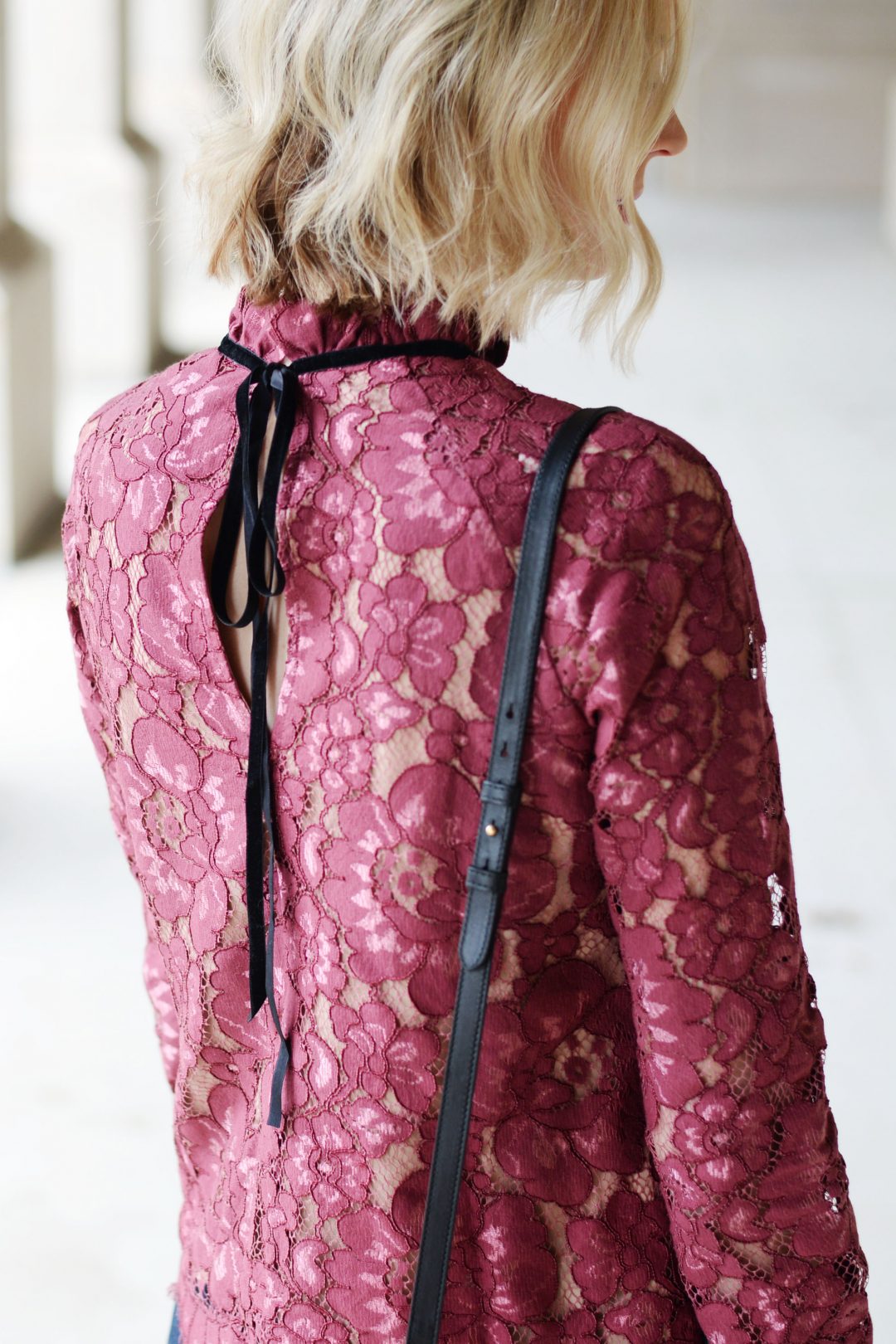 Velvet Tie Back Lace Blouse - Straight A Style