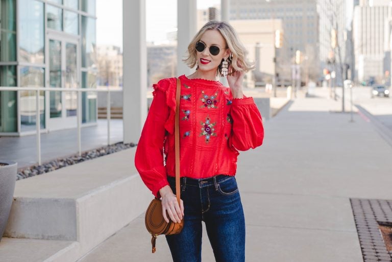 Embroidered Red Top - Straight A Style