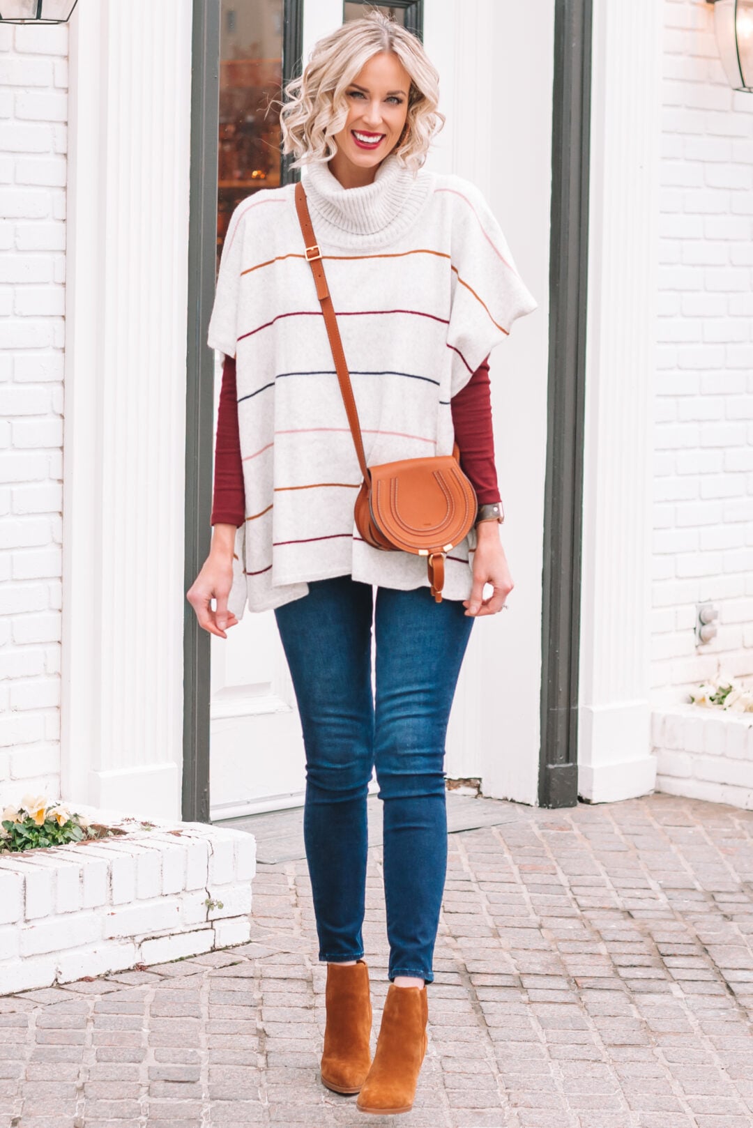 Striped Poncho - Easy & Cute Winter Outfit - Straight A Style