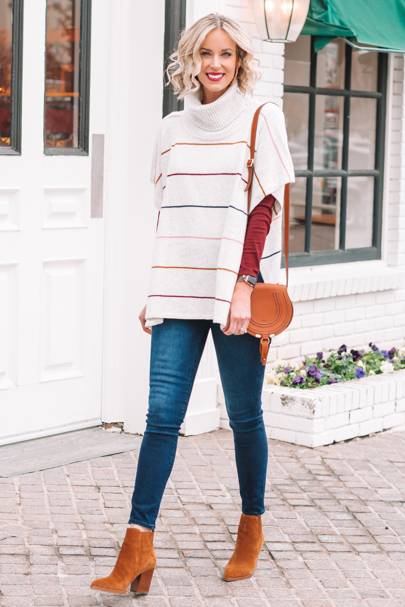 Striped Poncho - Easy & Cute Winter Outfit - Straight A Style