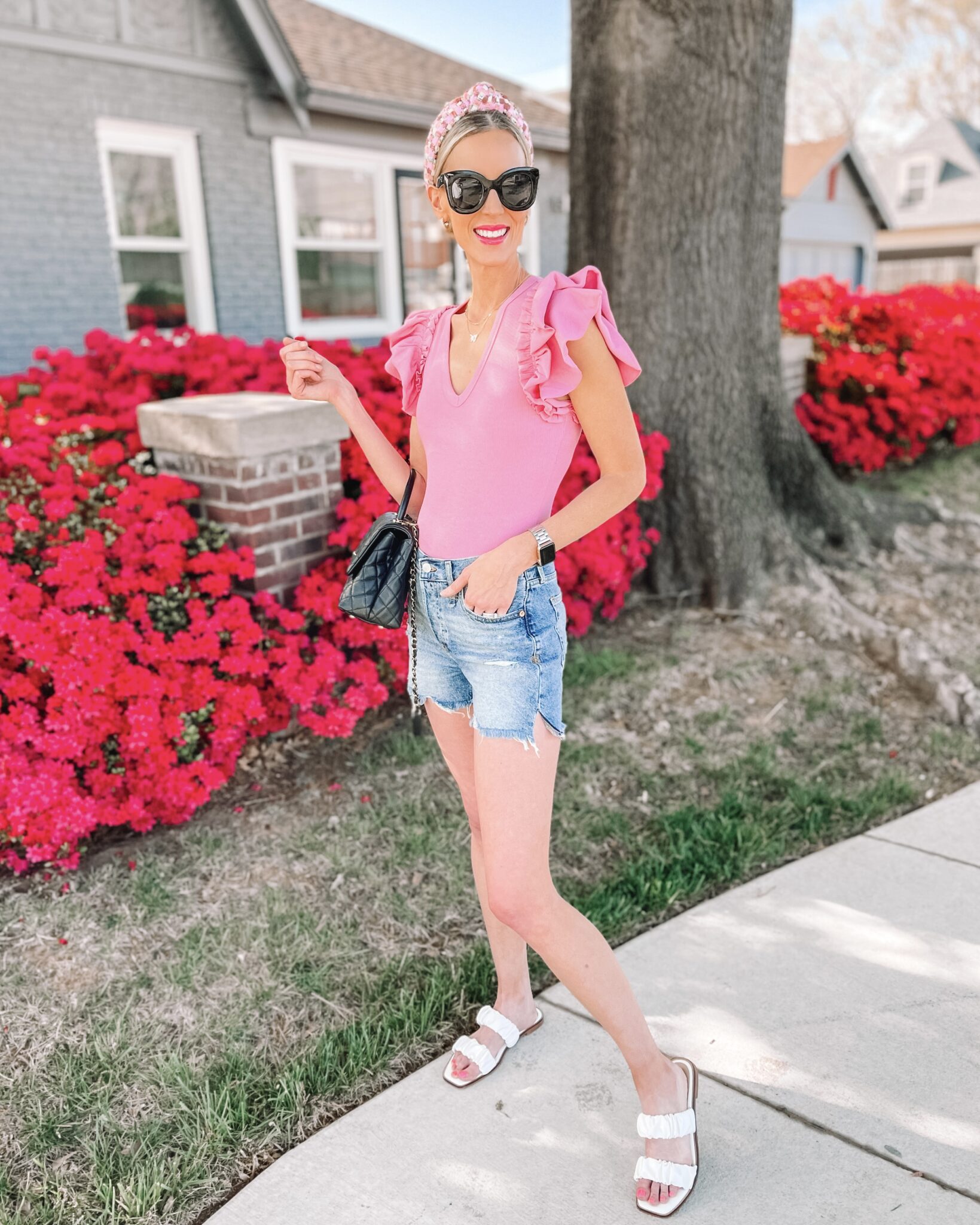 Pink Ruffle Sleeve Bodysuit - Straight A Style