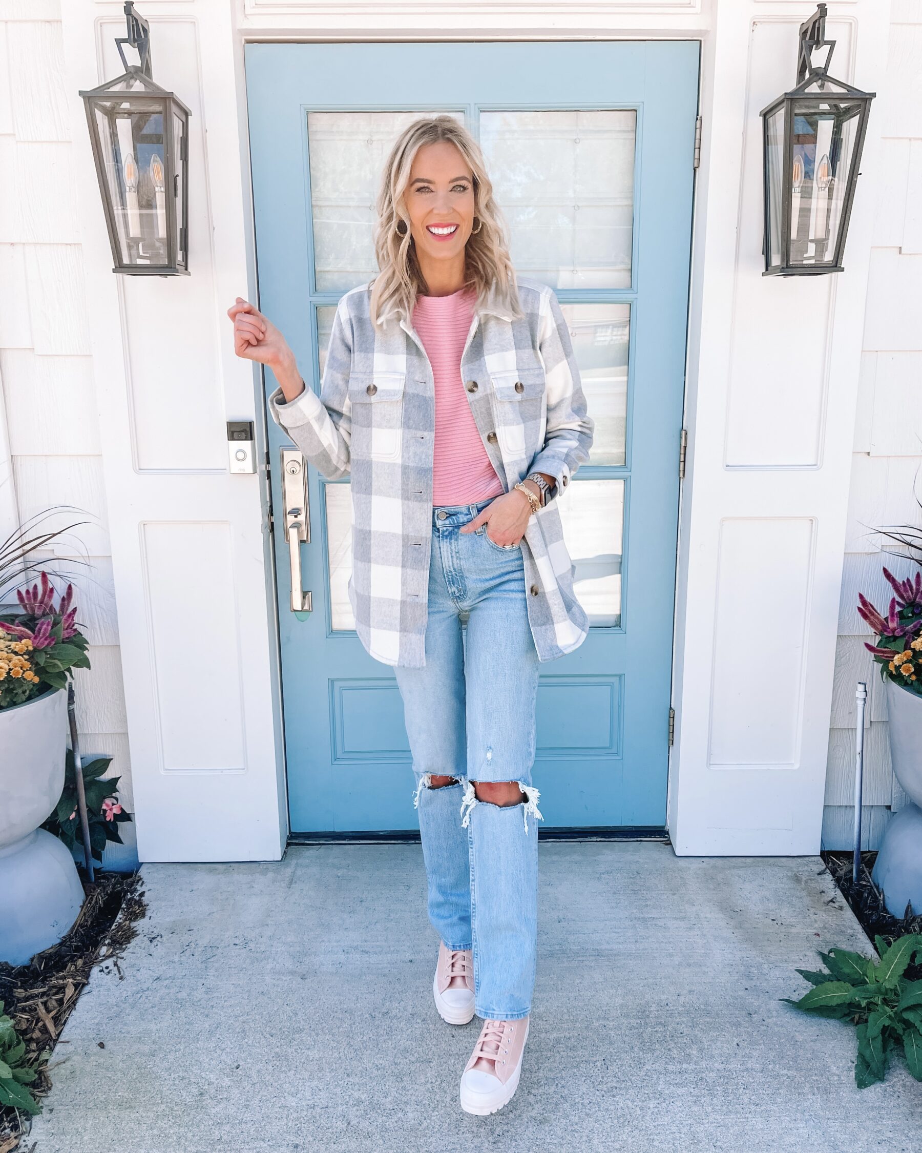 Straight Leg Jeans and Shacket Outfit - Straight A Style