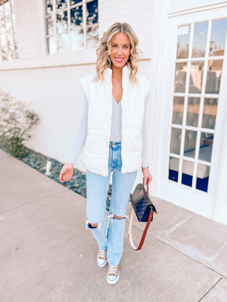 Long Puffer Vest Outfit - Straight A Style